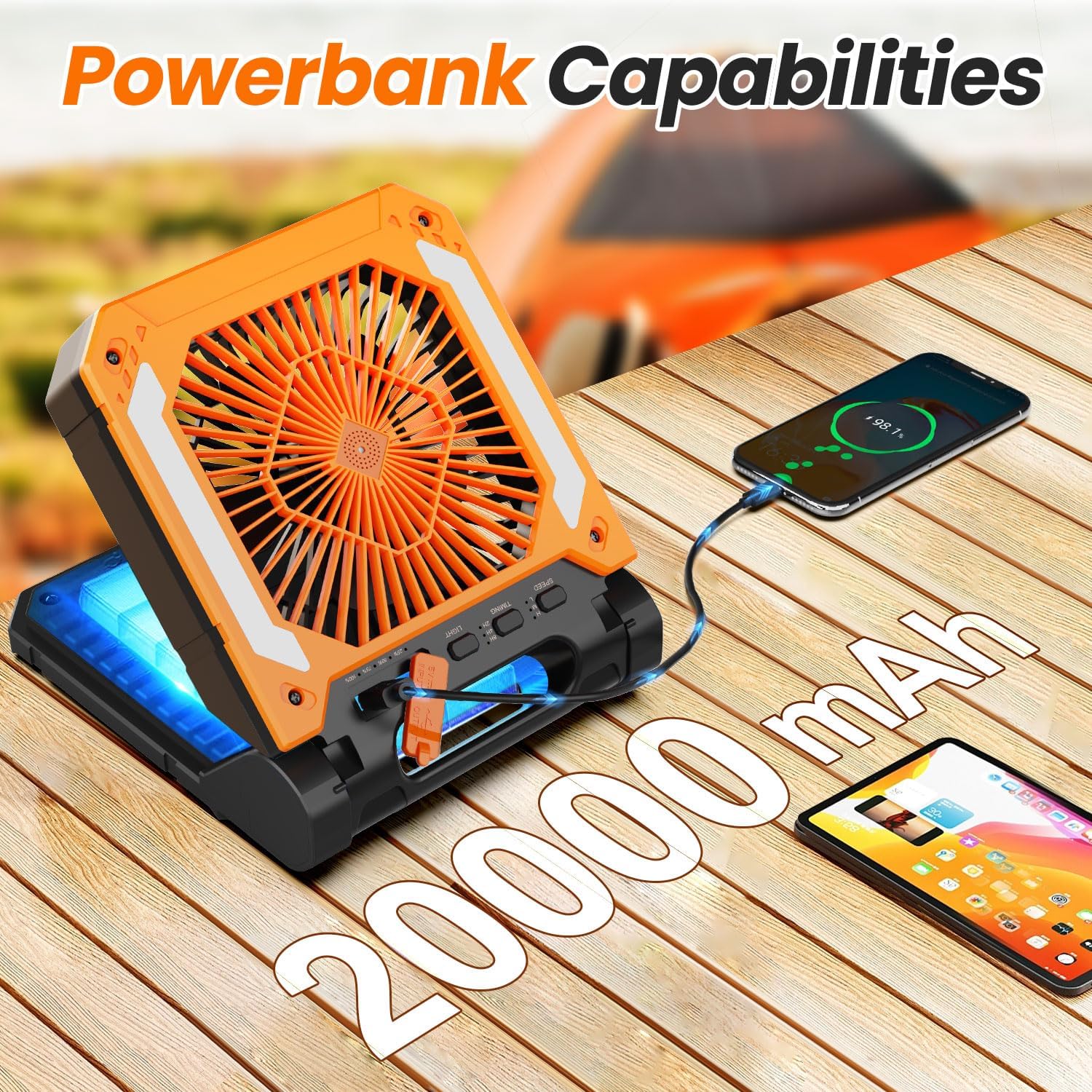 20000mAh Rechargeable Solar Powered Fan with Led Lantern